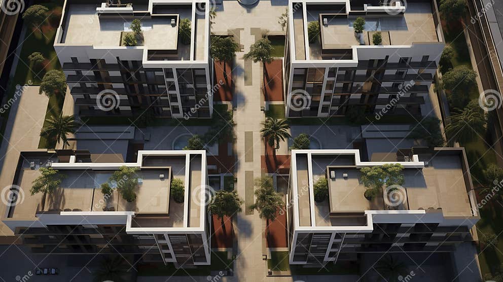 An Aerial View of a Triplex Complex with Green Spaces Stock ...