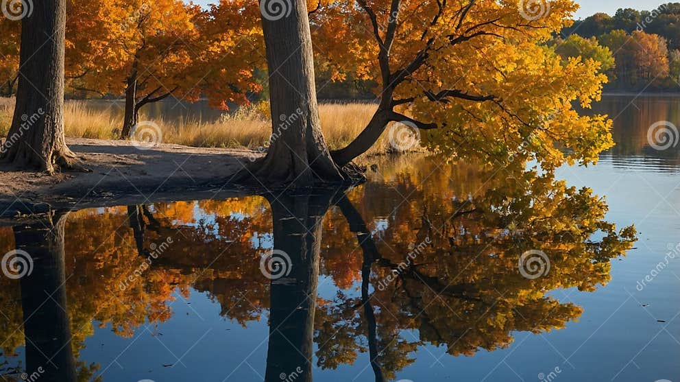 Autumn Fall Tree Reflection. with Autumn Fall Tree with Water ...