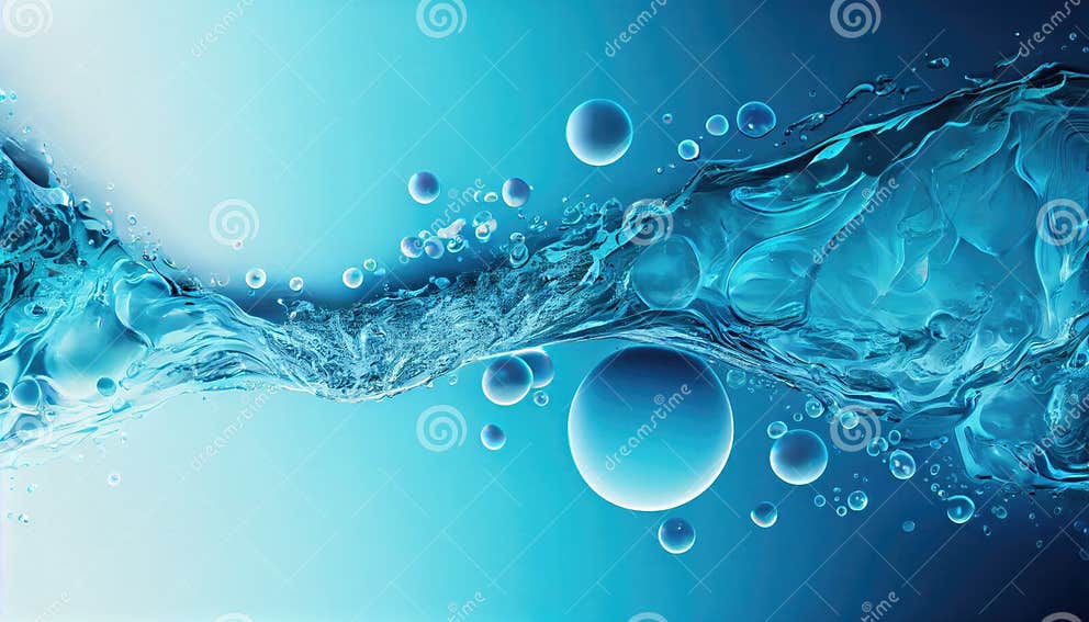 Blue Liquid Colored Clear Water Surface Texture Splashes Bubbles Waves ...