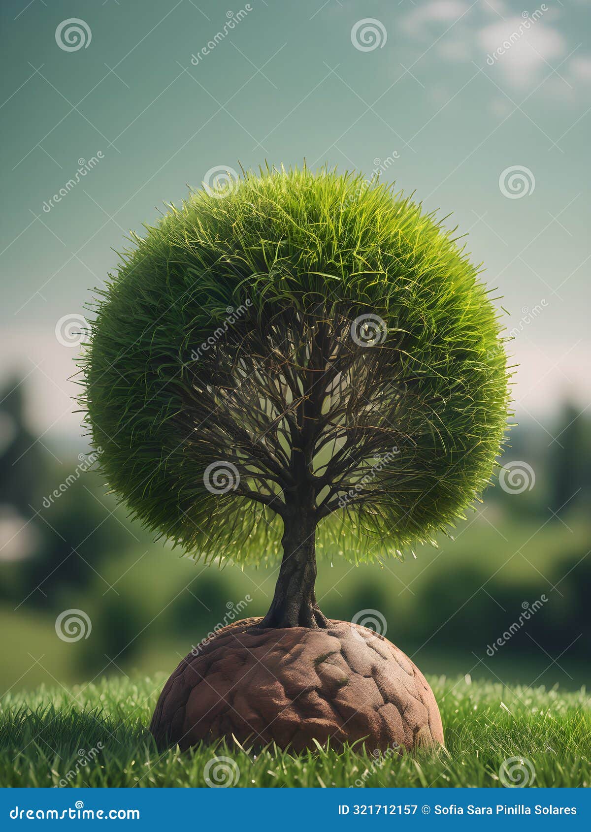 Small Tree with Round Crown Growing Above Ground Stock Illustration ...