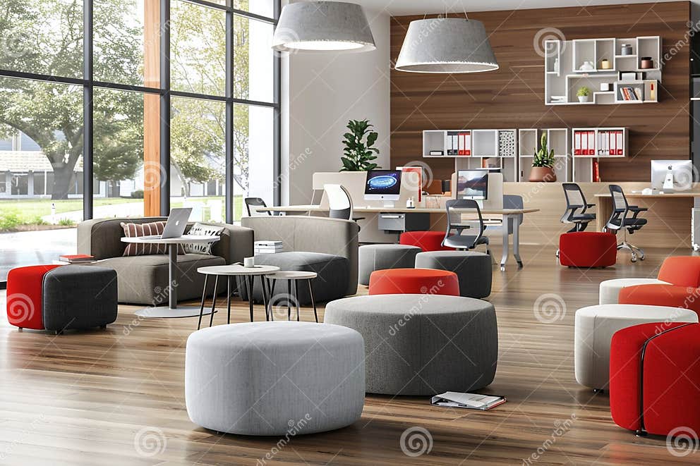 A Collaborative Open Office with Modern Decor and Flexible Seating ...