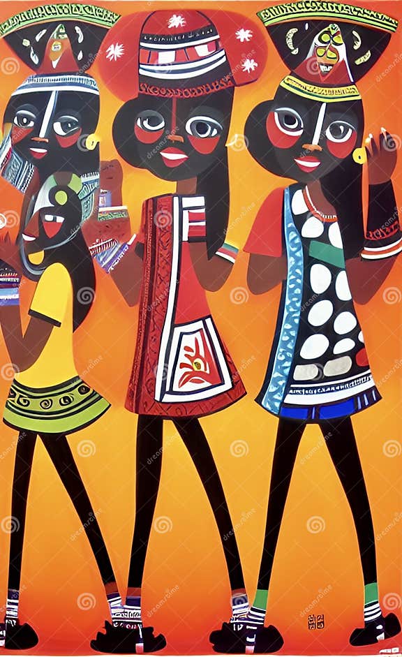 Drawing of People in Tinga-tinga Style Stock Illustration ...