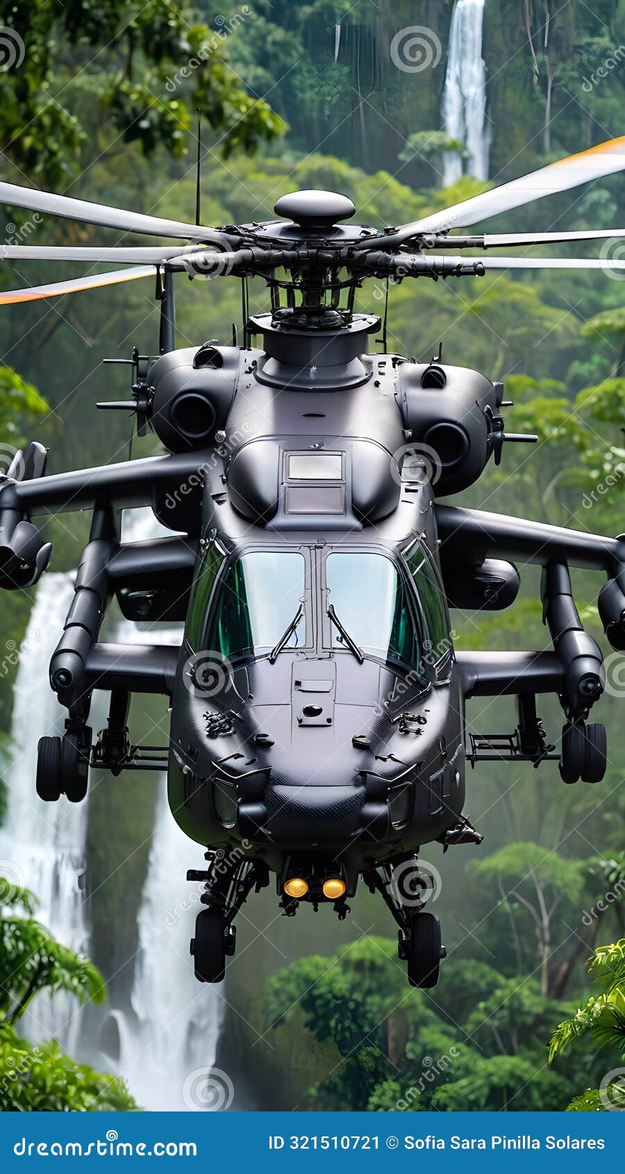 Apache Helicopter Flying between the Green Trees in the Jungle Stock ...