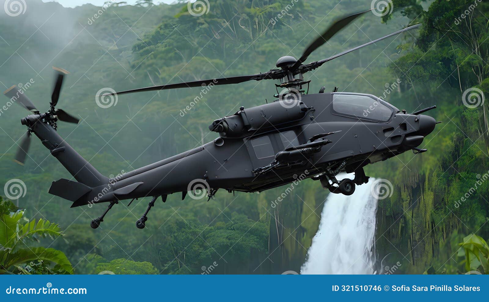 Apache Helicopter Flying between the Green Trees in the Jungle Stock ...