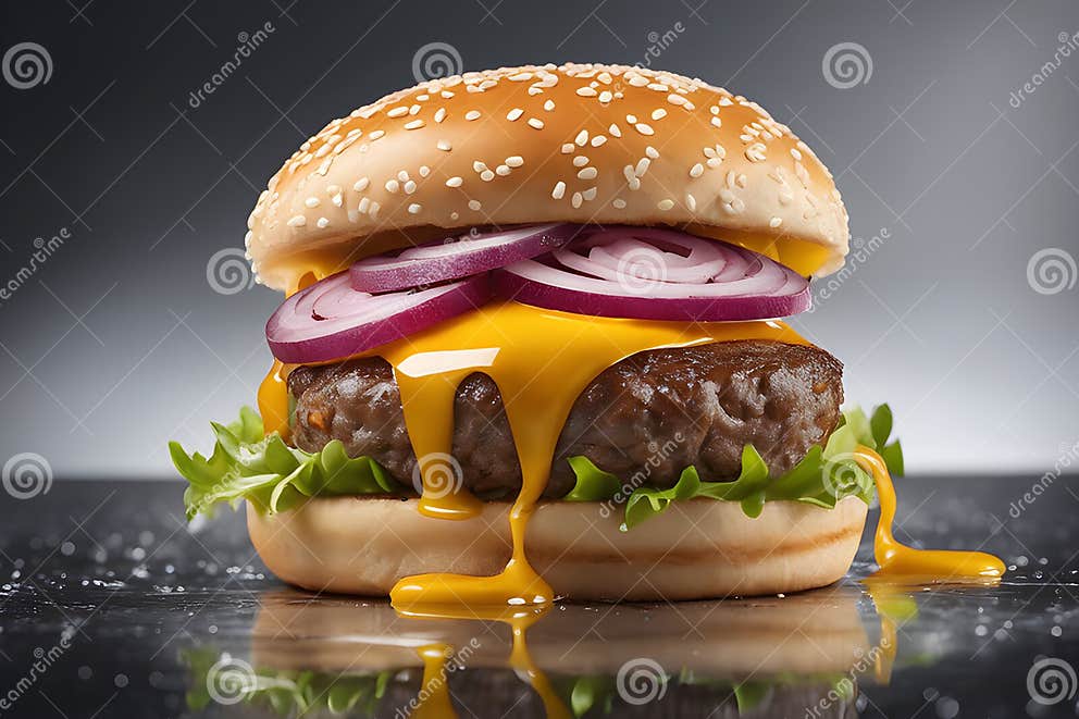 A Gourmet Burger on a Sleek Silver Background Stock Illustration ...