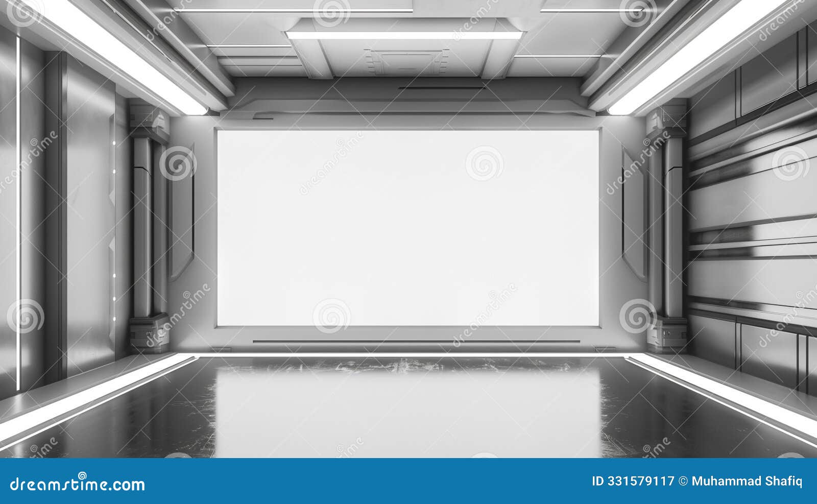 A High-tech Media Wall with a Blank Screen LCD, Surrounded by a ...