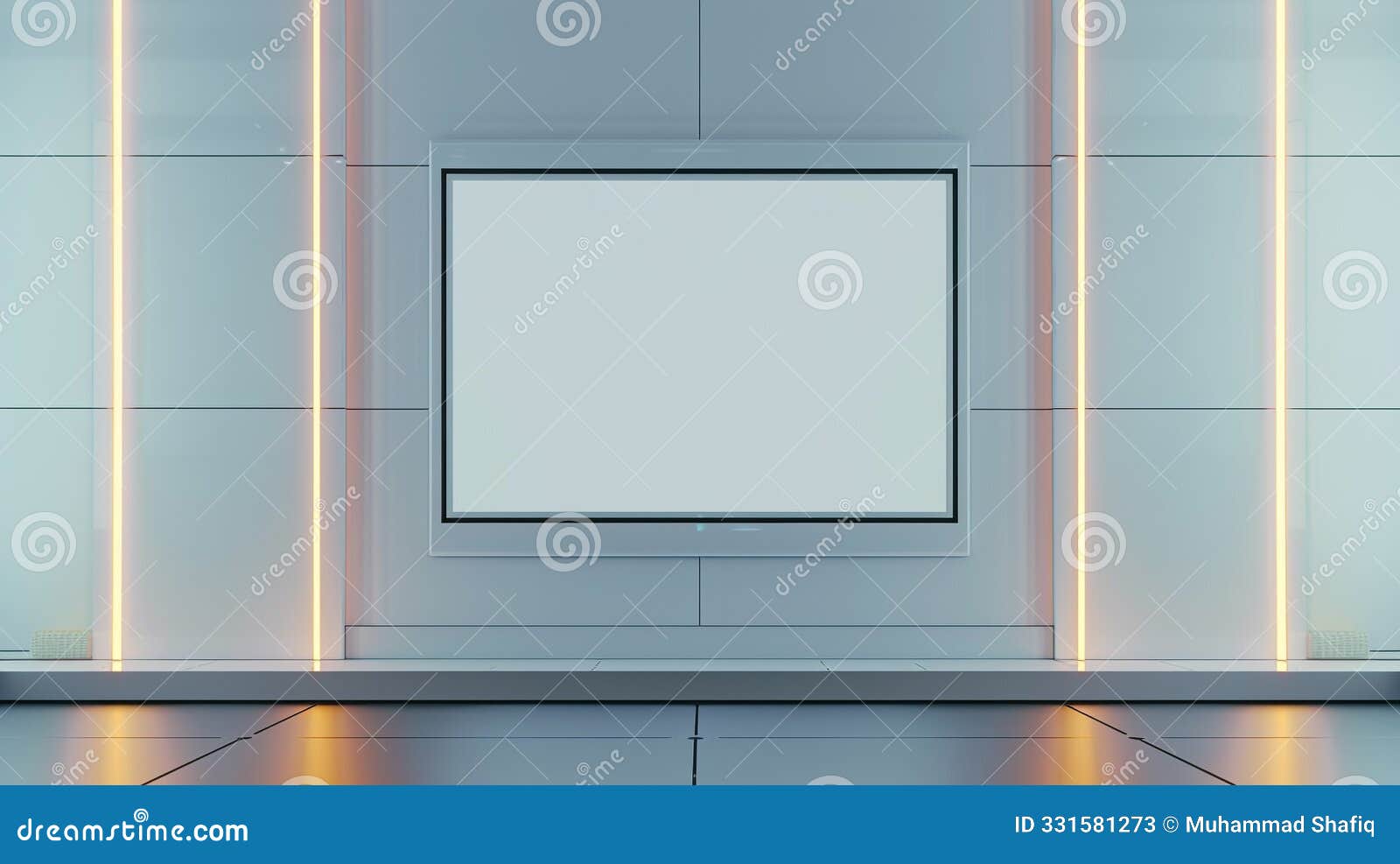 A Minimalist Media Wall with a Blank Screen LCD, Set Against a White ...