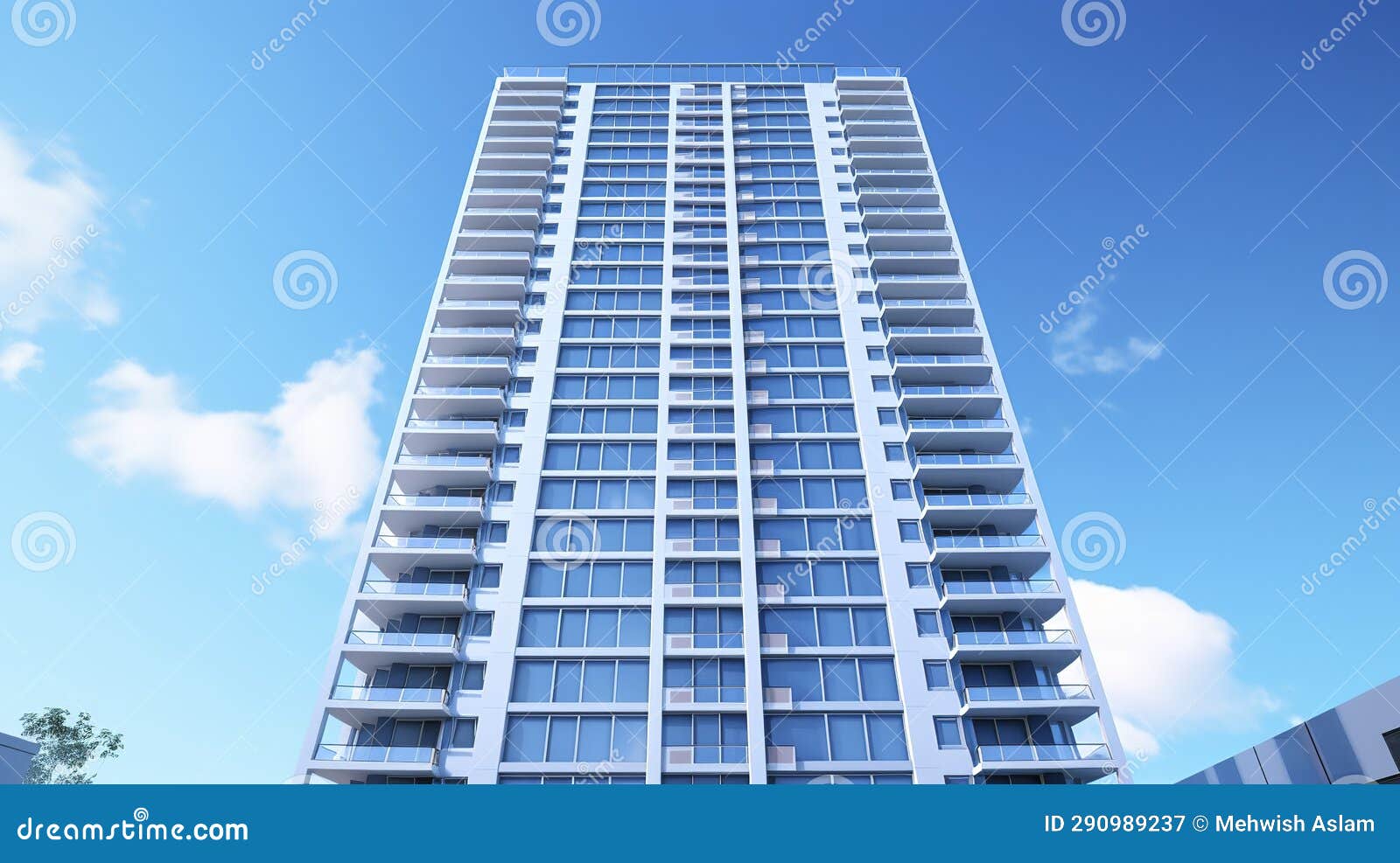 A Modern High - Rise Condominium Building Against a Blue Sky Backdrop ...