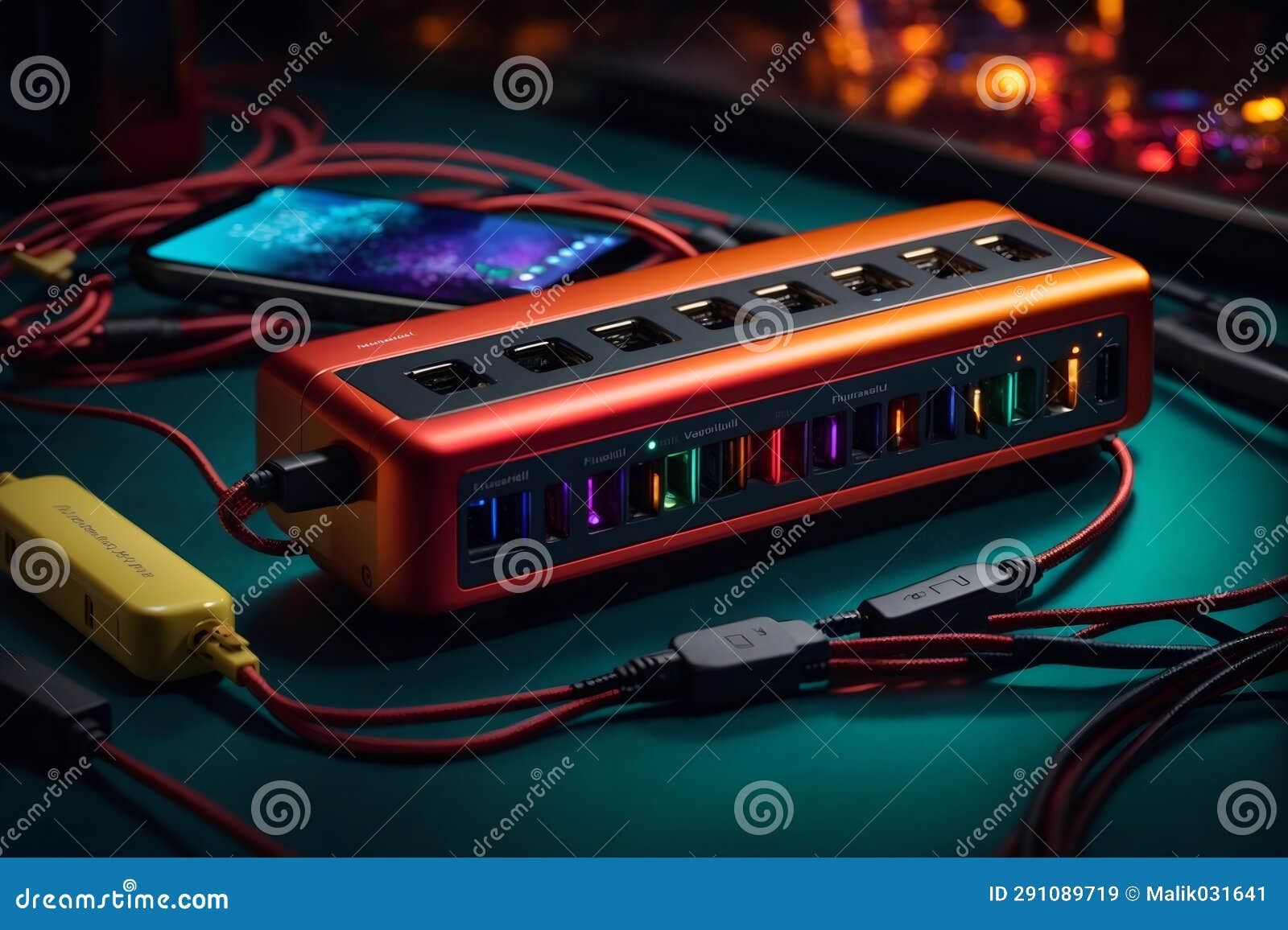 A Multi-port USB Hub with Various Devices Connected Stock Illustration ...