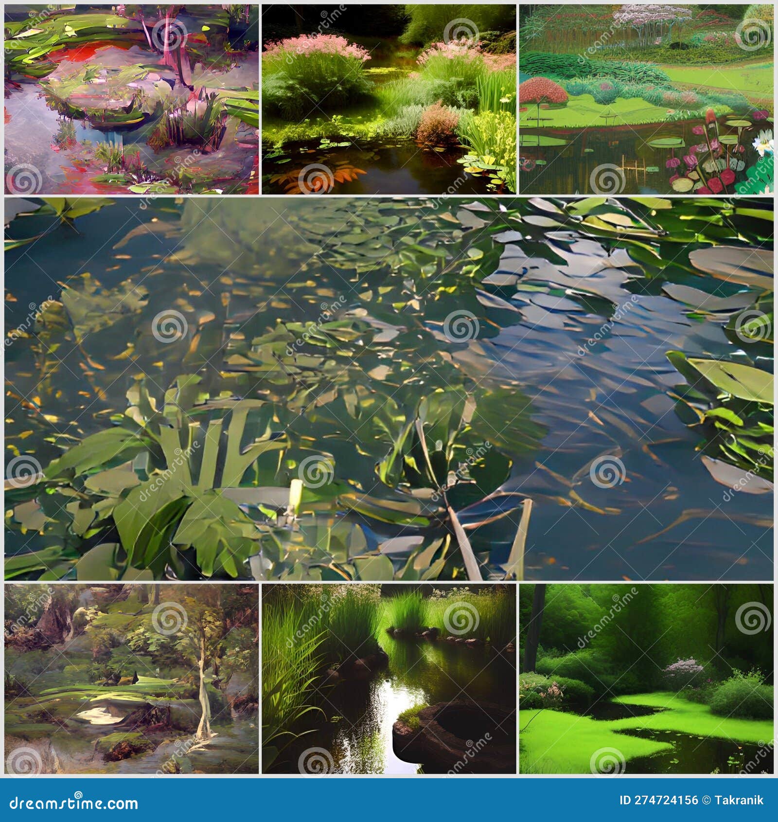 Overgrown Pond in the Old Park, Collage Stock Illustration ...