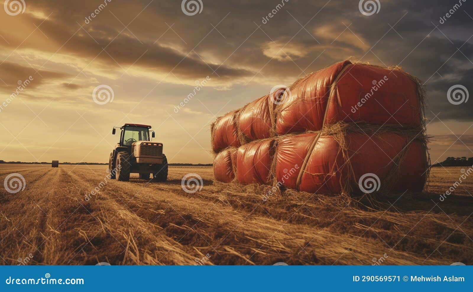 A Photo of a Bale Wrapper Wrapping Hay Bales Stock Illustration ...