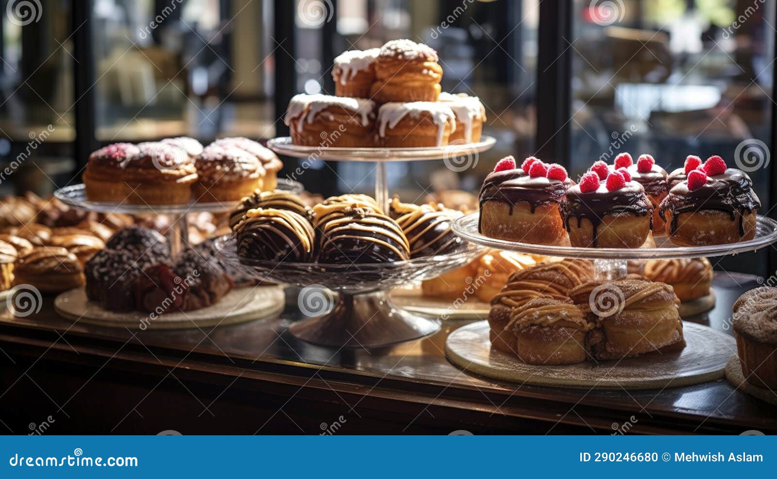A Photo of a Coffee Shop Display Case with Pastries Stock Illustration ...