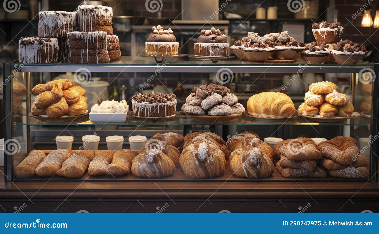 A Photo of a Coffee Shop Pastry Display Stock Illustration ...
