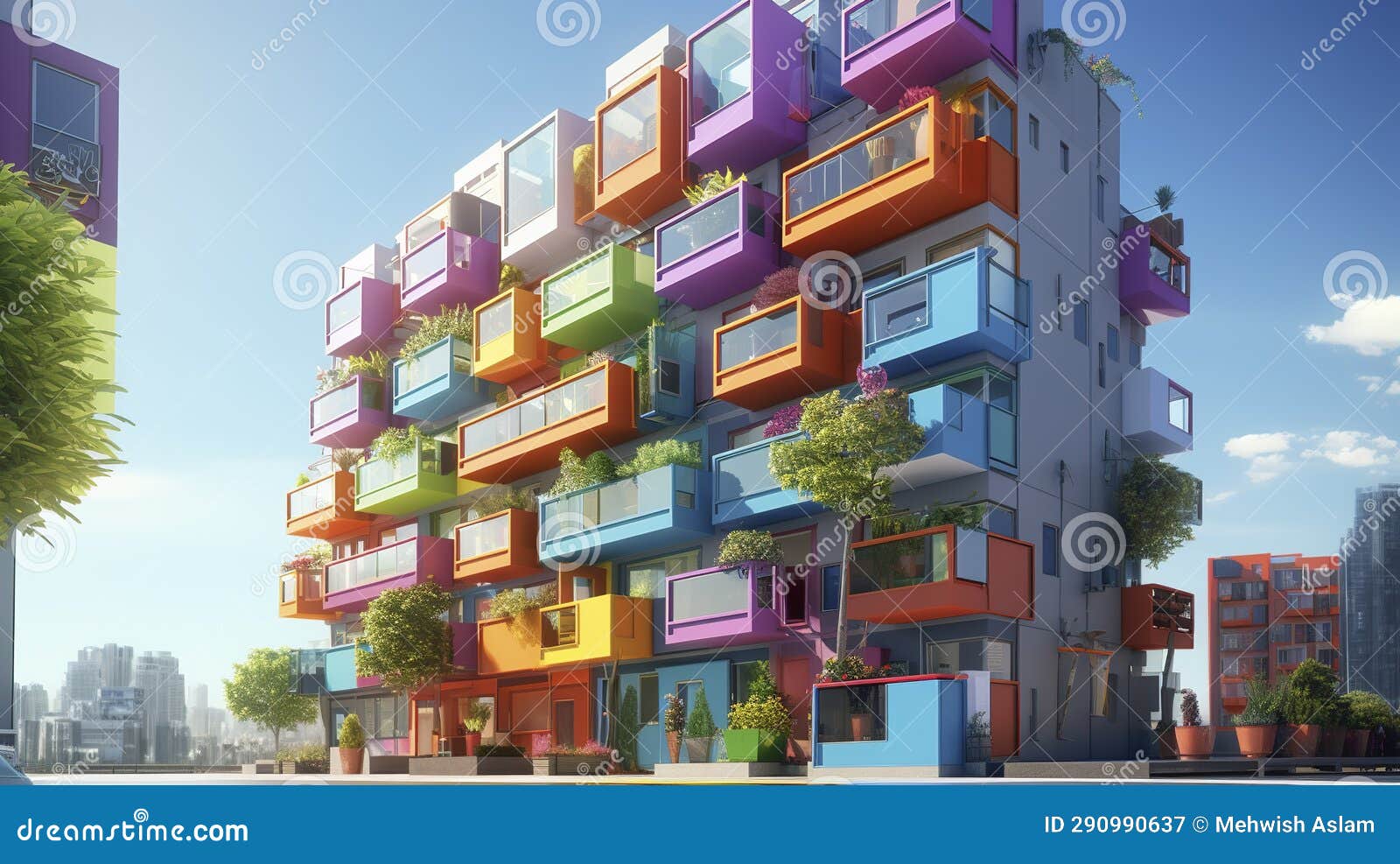 A Quadplex Building with a Colorful Facade Stock Illustration ...