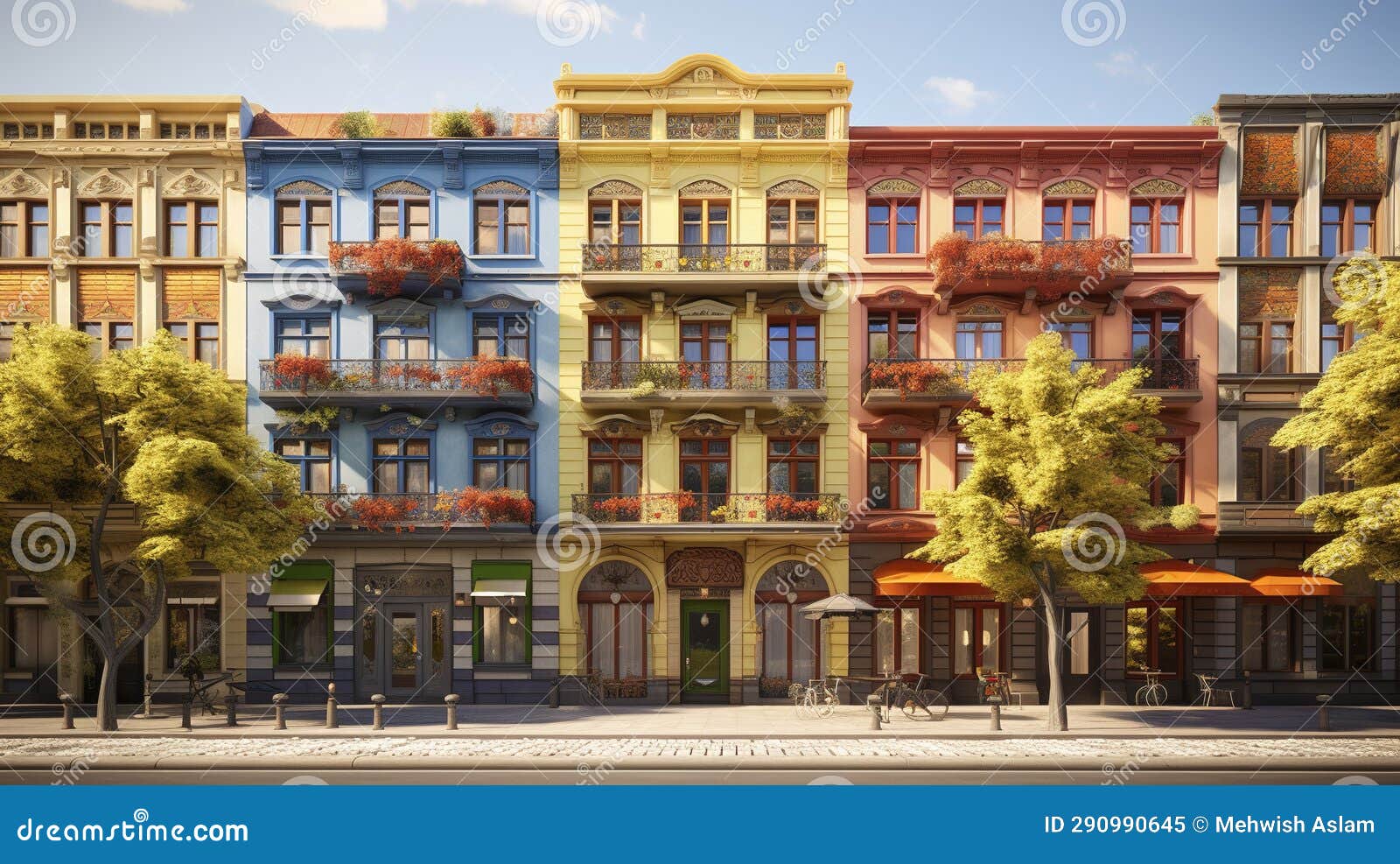 A Quadplex Building with a Colorful Facade Stock Illustration ...