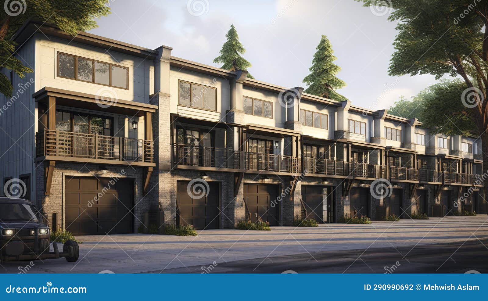 A Quadplex with Individual Garages for Each Unit Stock Illustration ...