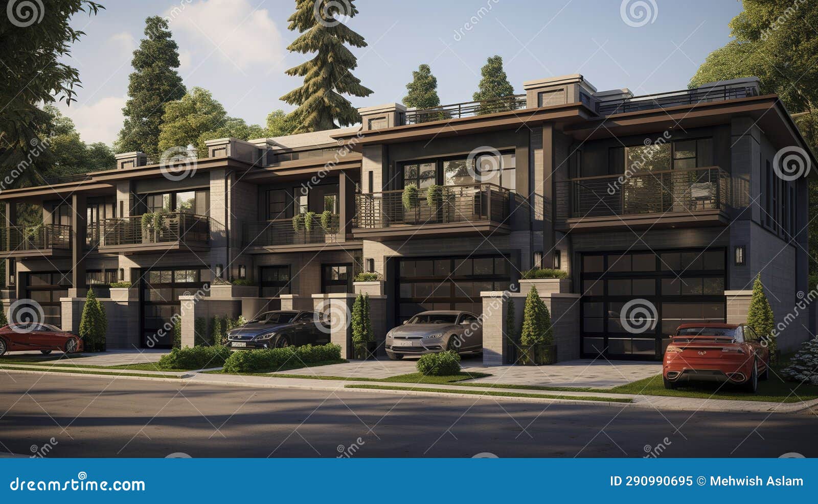 A Quadplex with Individual Garages for Each Unit Stock Illustration ...