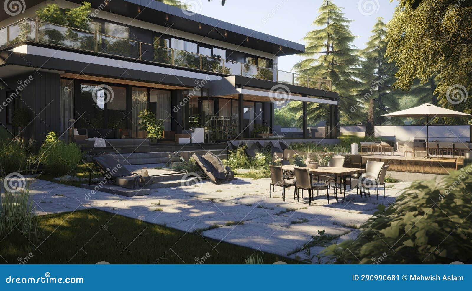 A Quadplex with a Shared Outdoor Recreational Area Stock Illustration ...