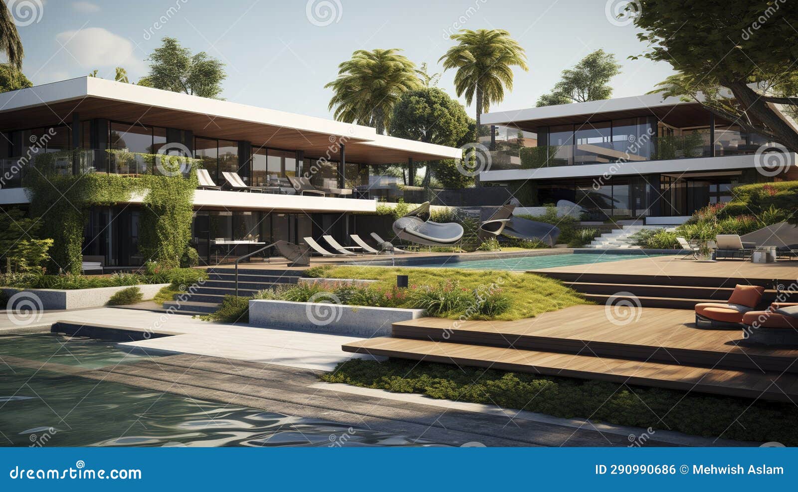 A Quadplex with a Shared Outdoor Recreational Area Stock Illustration ...