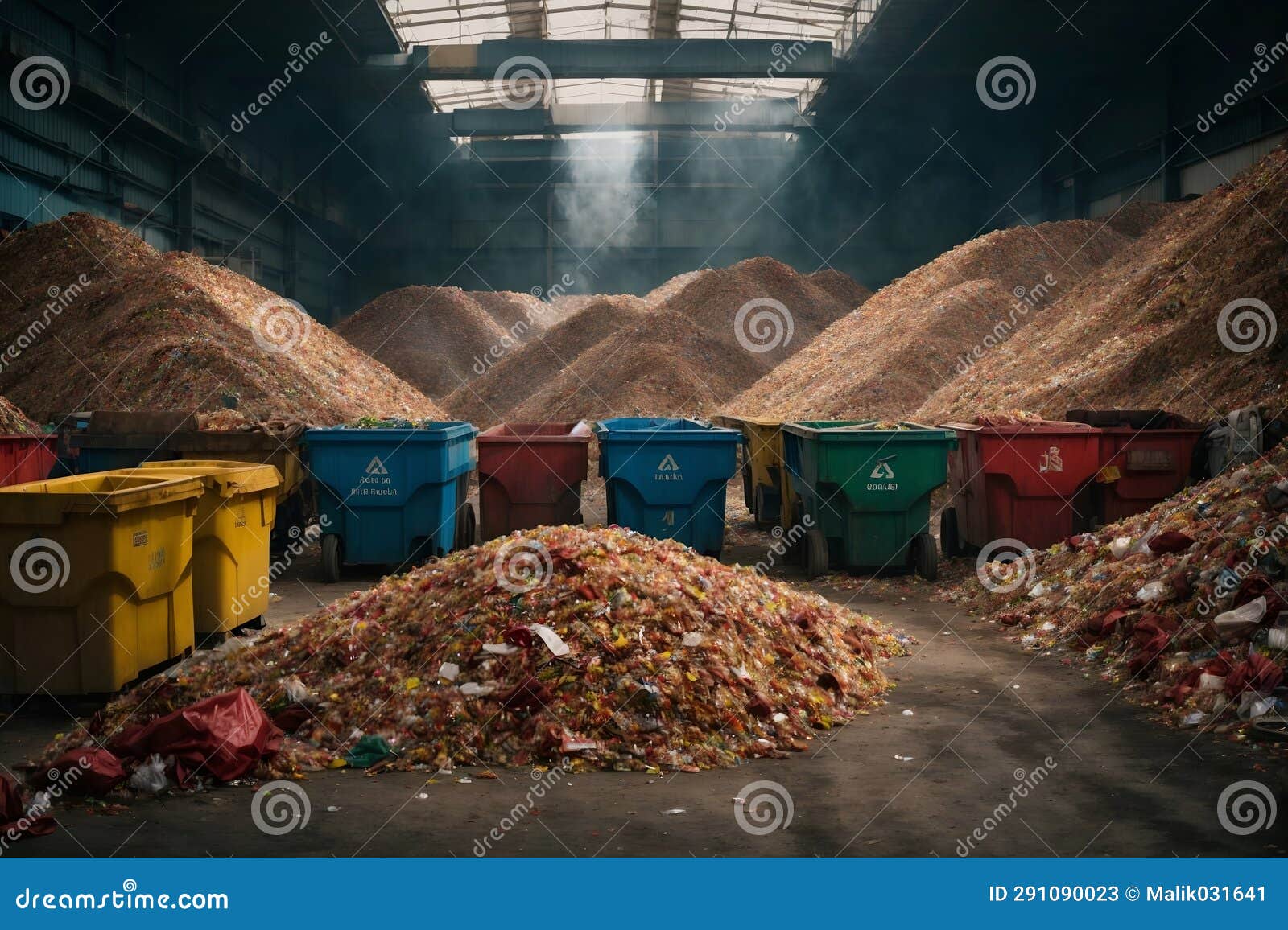 A Recycling Plant Processing Materials and Sorting Them into Bins Stock ...