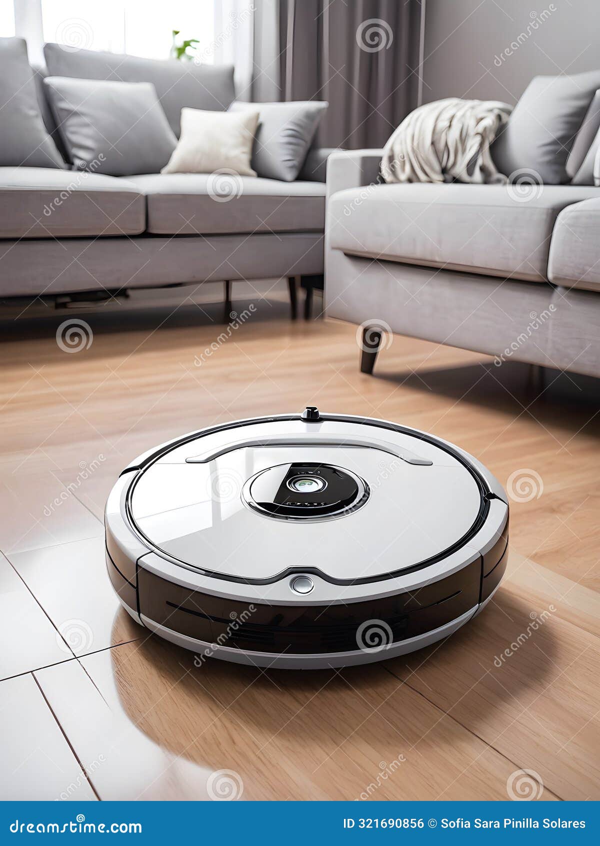 Modern Minimalism: Robot Vacuum Cleaner in a Sleek Living Room Stock ...