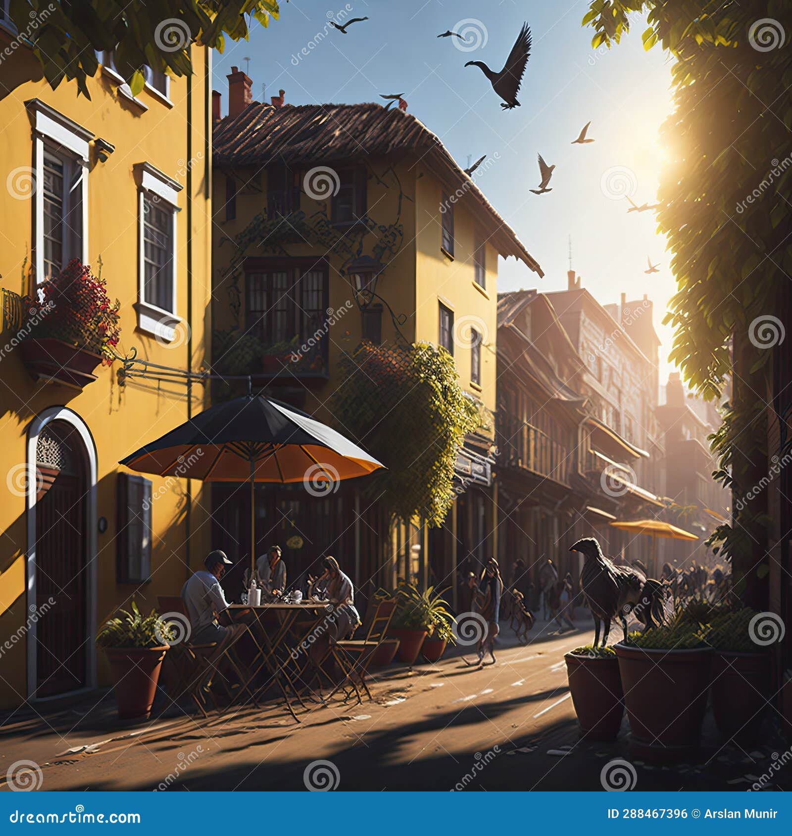 A Sun-drenched Morning in a Small Town Stock Illustration ...