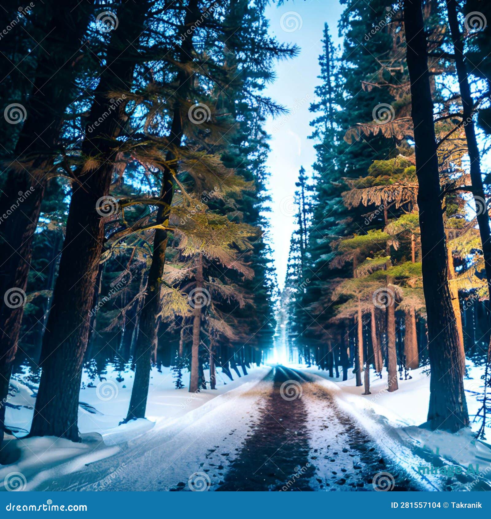 Winter evening in forest stock illustration. Illustration of path ...