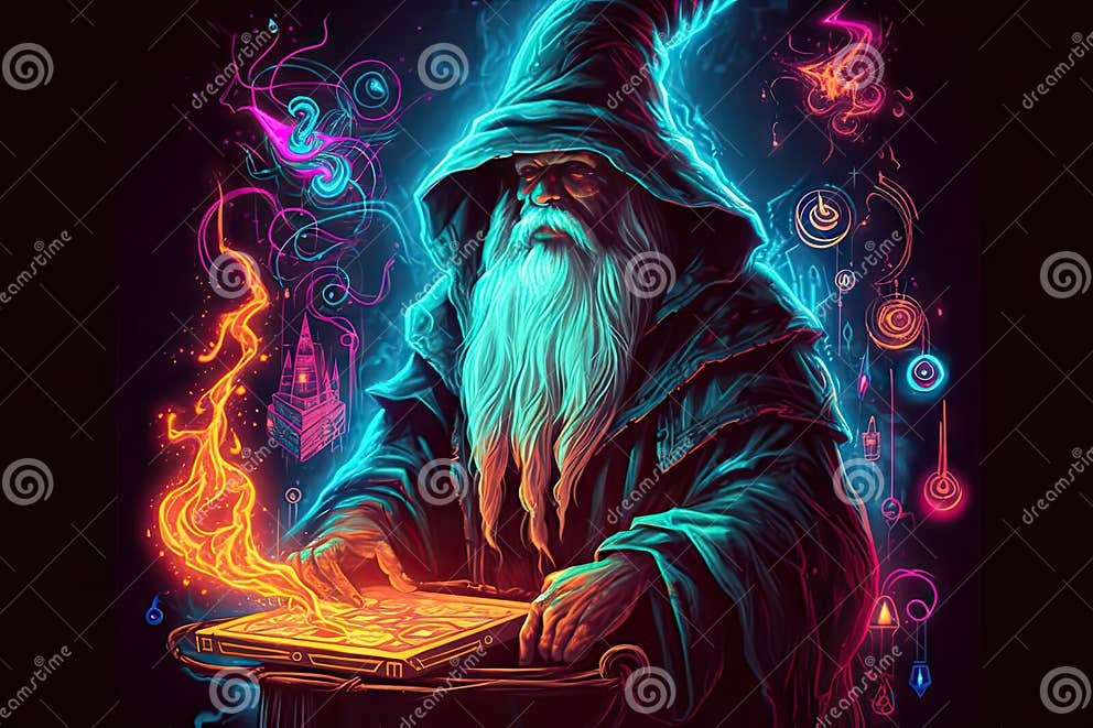 WIZARD NEON GAMING ART, MAGE Stock Photo - Image of gaming, fashion ...