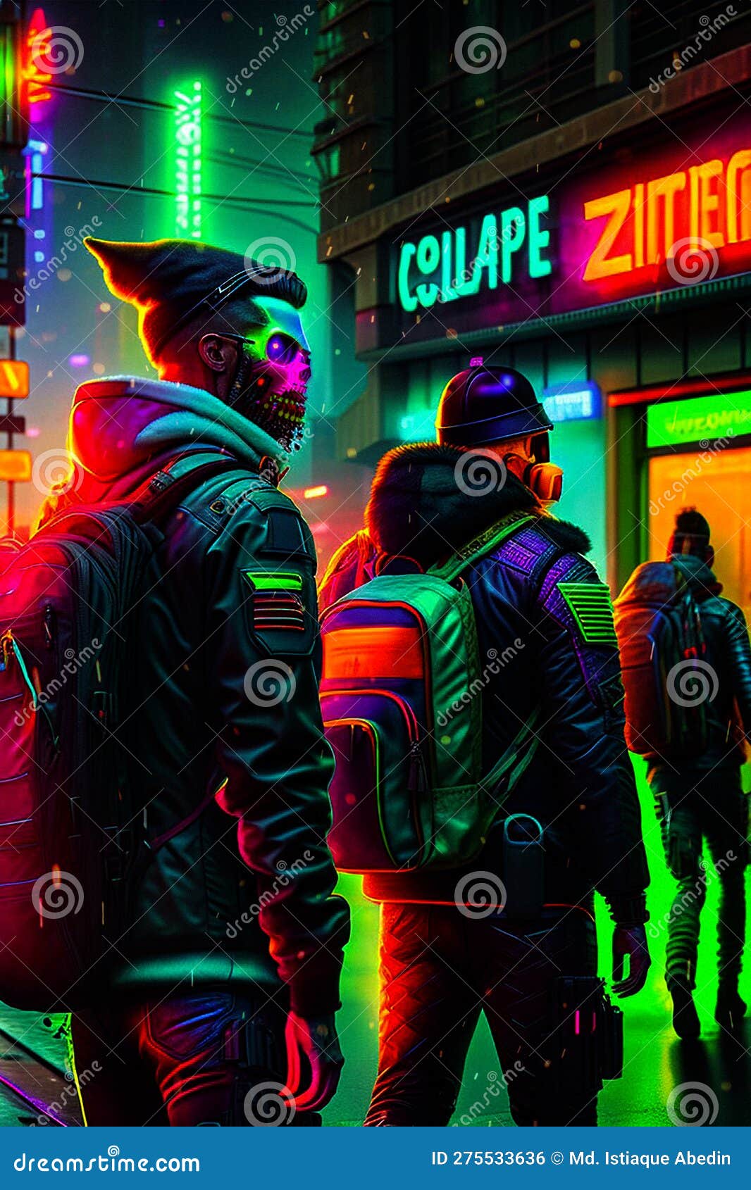 Cyberpunk Futuristic City Neon Nightlife Assassin on the Downtown ...
