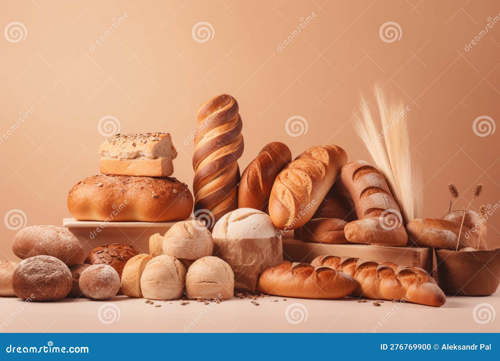 Assorted Bakery Products, Loaves of Bread, Buns on a Light Background ...