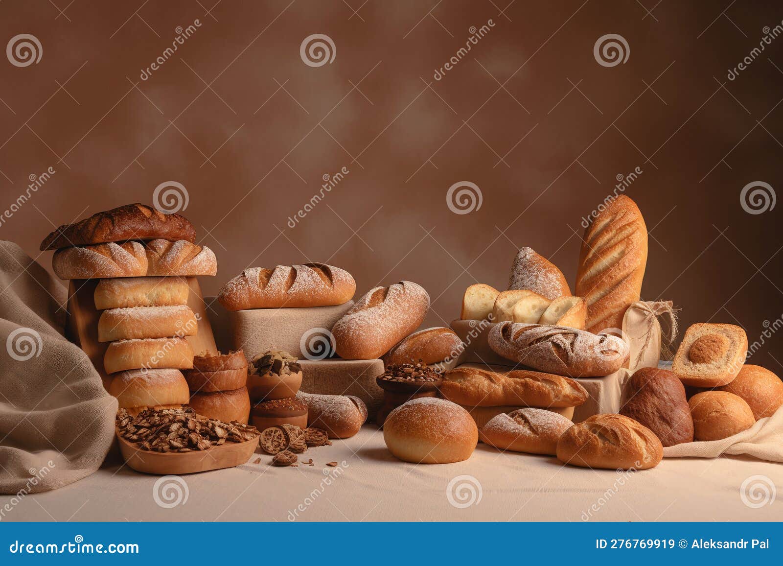 Assorted Bakery Products, Loaves of Bread, Buns on a Light Background ...