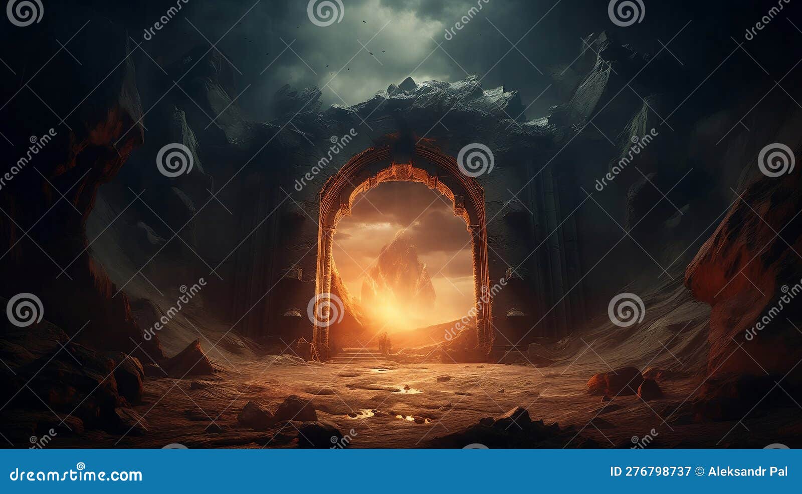 Dark Ancient Glowing Portal To Hell Inside Ancient Ruins. Ai Generative ...
