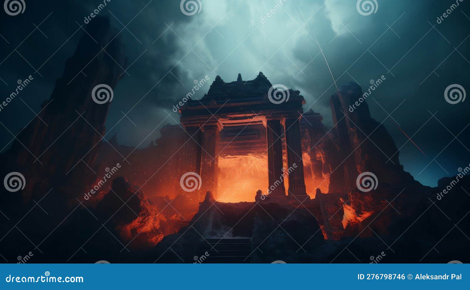 Dark Ancient Glowing Portal To Hell Inside Ancient Ruins. Ai Generative ...