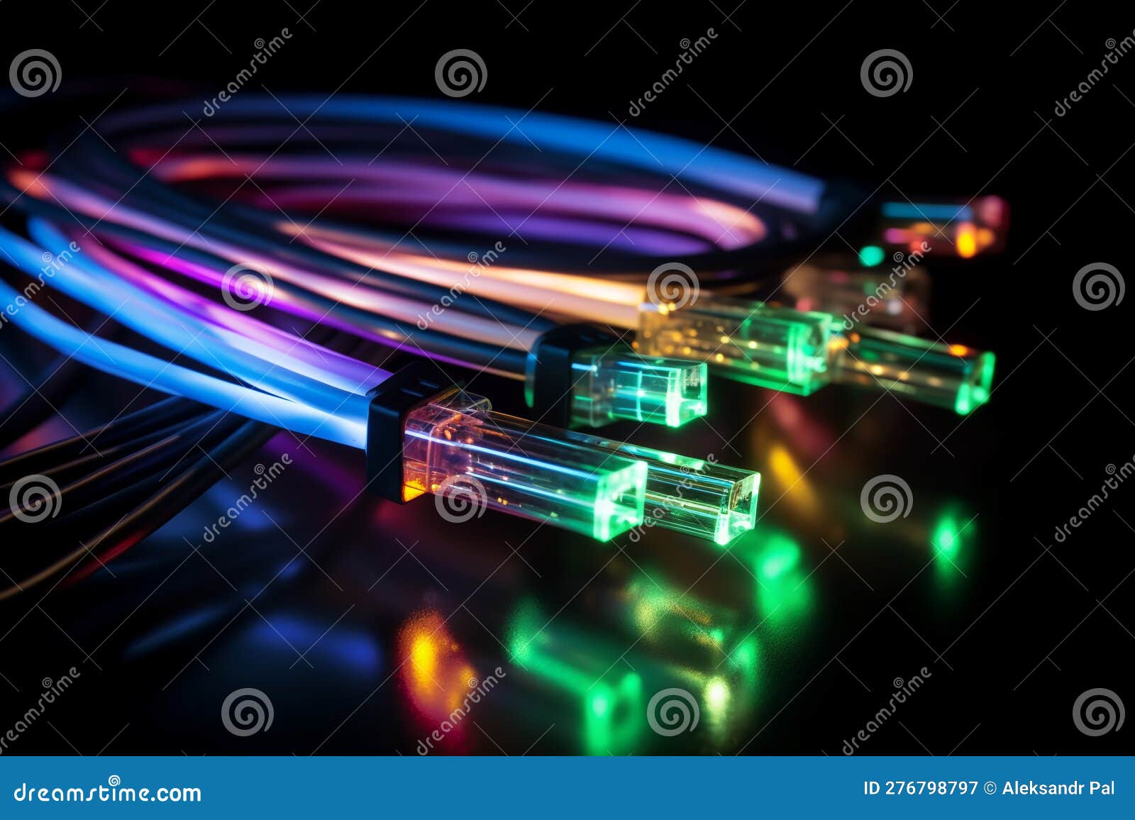 Fiber Optic Cable Internet Connection, Neon Lighting. Ai Generative ...