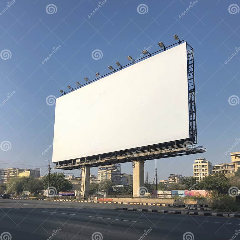Blank Billboard on Highway Overpass with Cityscape Background Stock ...