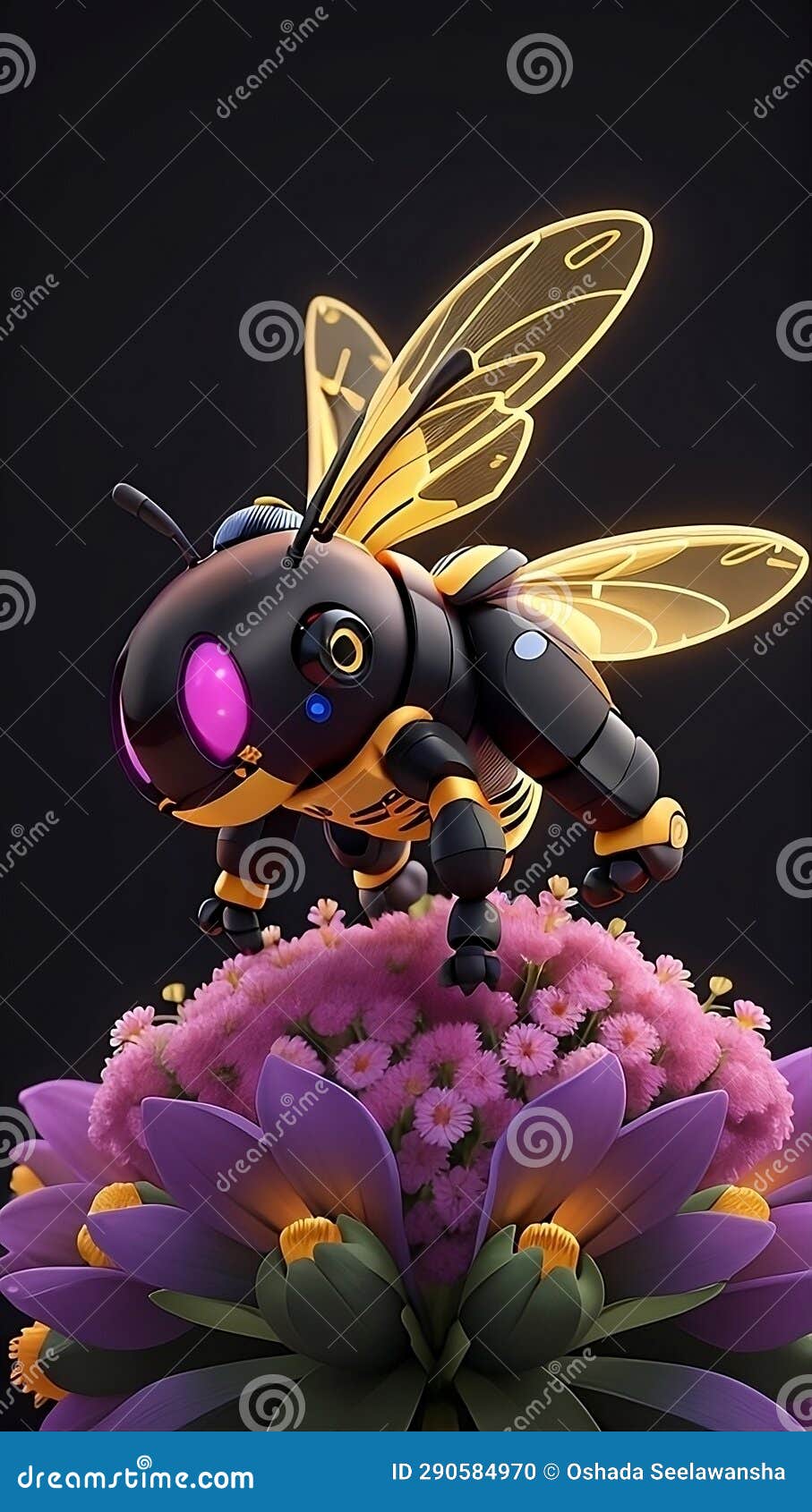 Cute Robotic Bee on Flower Colorful Anime Image , Robotic Technology ...