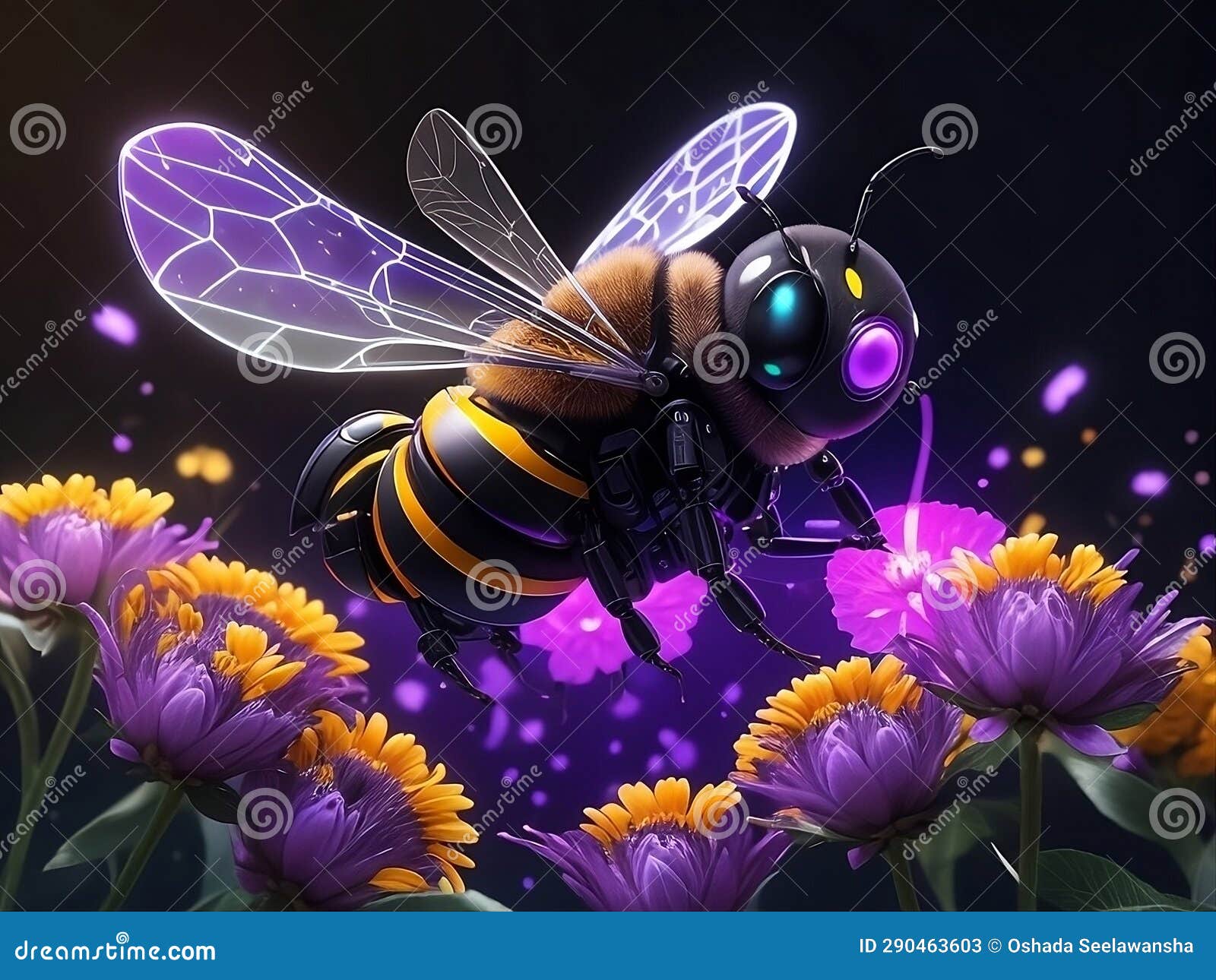 Robotic Bee on Flower Colorful Image Stock Illustration - Illustration ...