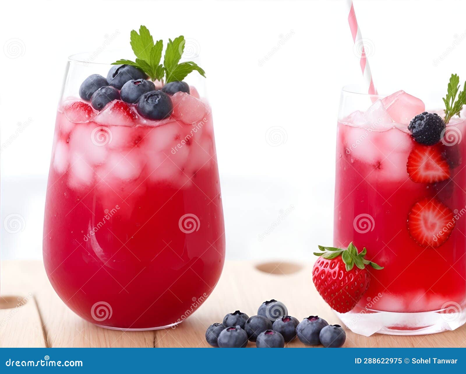 Berry Drink with Crushed Ice and Thyme. Strawberry and Blueberry ...