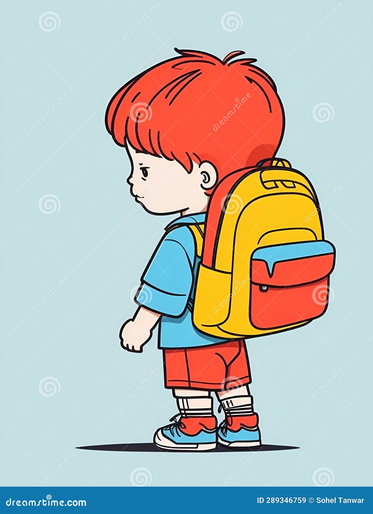 Boy Backpack Walking To School Cartoon Style, International Students ...