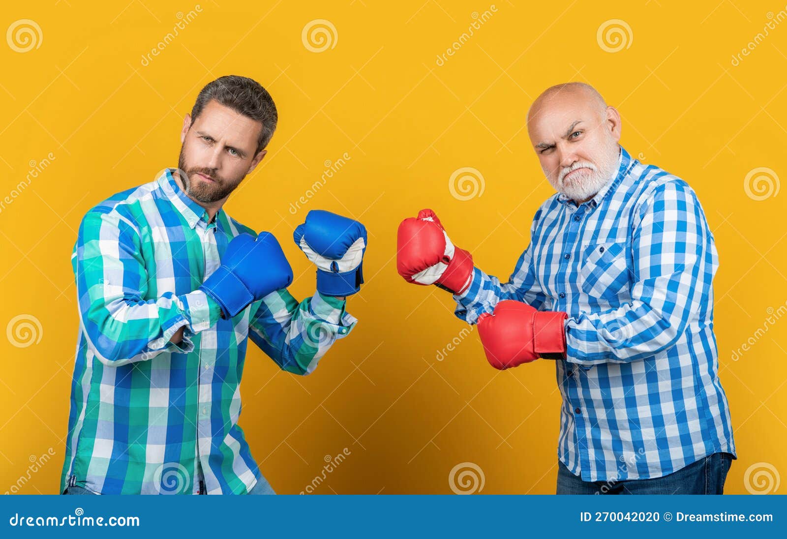 Image of Generation Men Fighting Wear Boxing Gloves. Two Generation Men ...