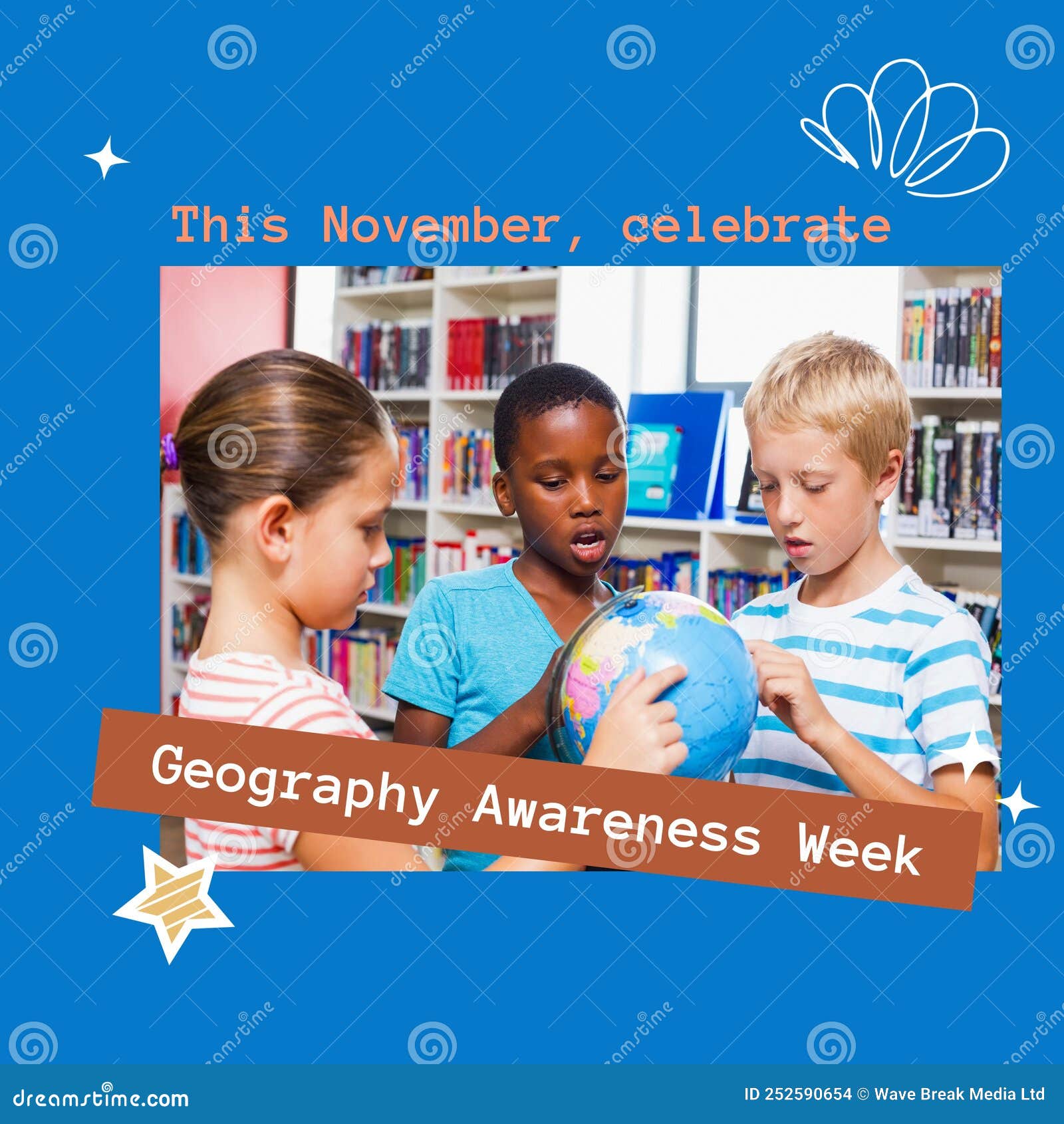 Image of Geography Awareness Week Over Diverse Pupils with Globe Stock ...