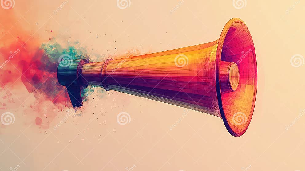 Image of a Geometric Megaphone Logo with Vibrant Double Exposure Effect ...