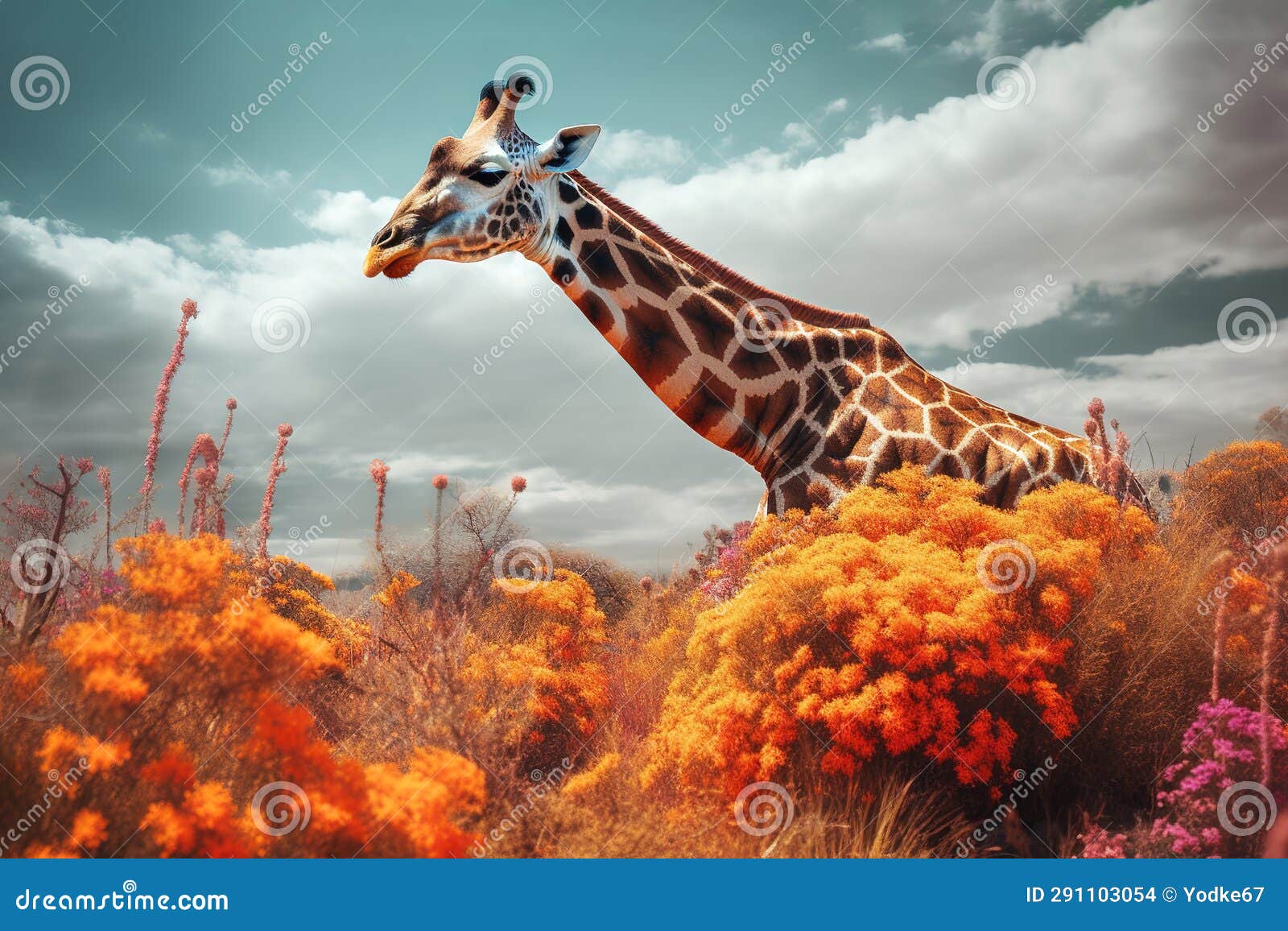Image of Giraffe in Beautiful Flower Fields. Wildlife Animals Stock ...