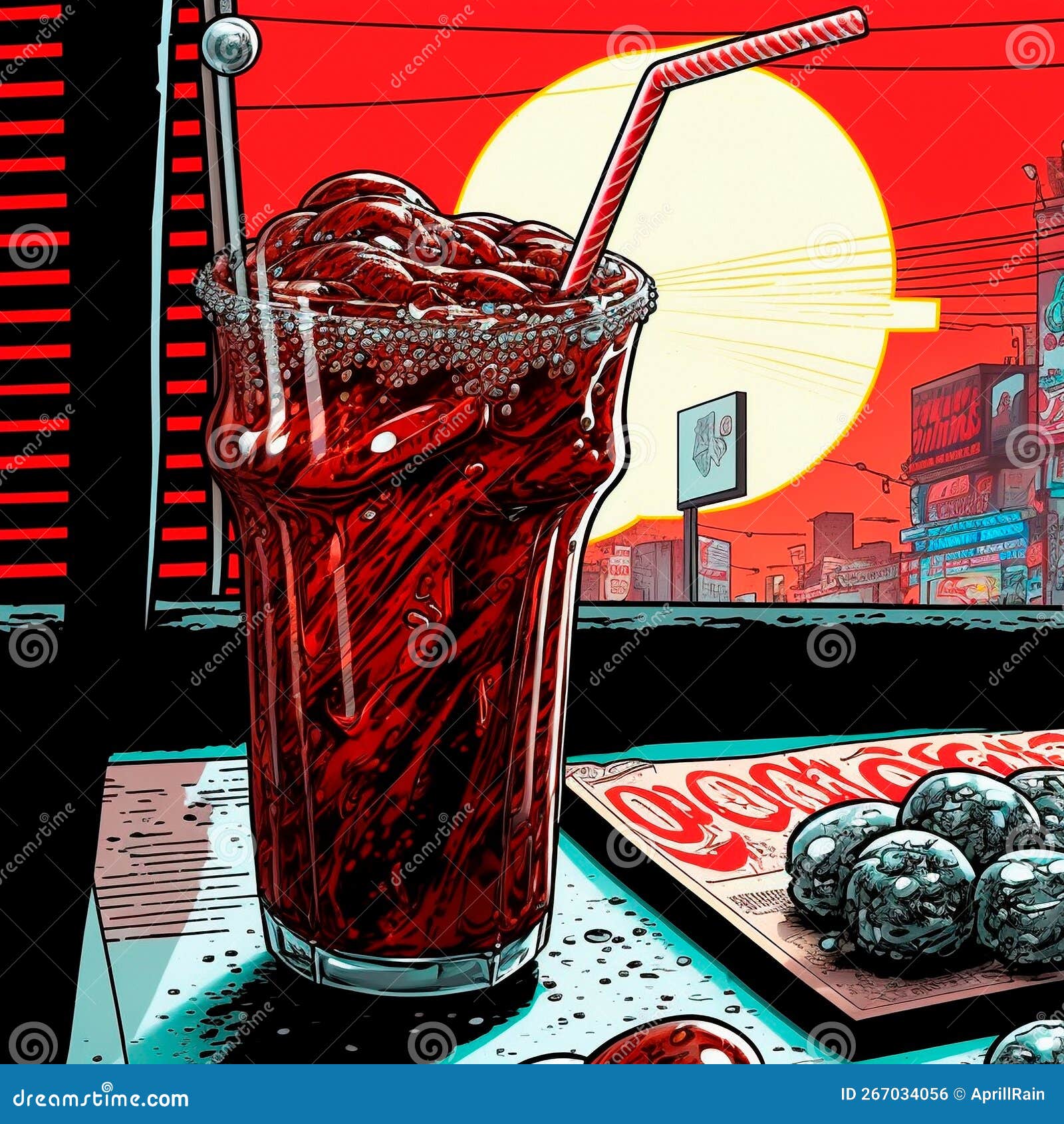 An Image of a Glass of Cola on the Table in an Old Diner. Comic Style ...