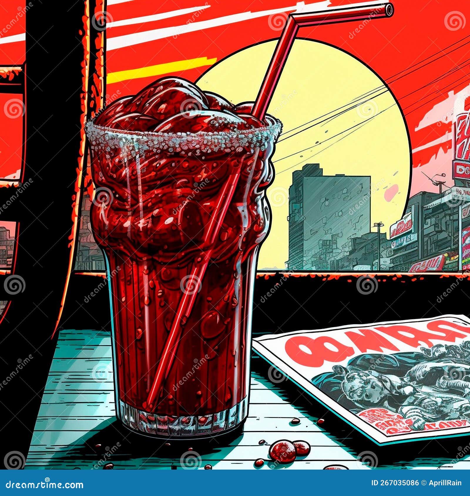 An Image of a Glass of Cola on the Table in an Old Diner. Comic Style ...