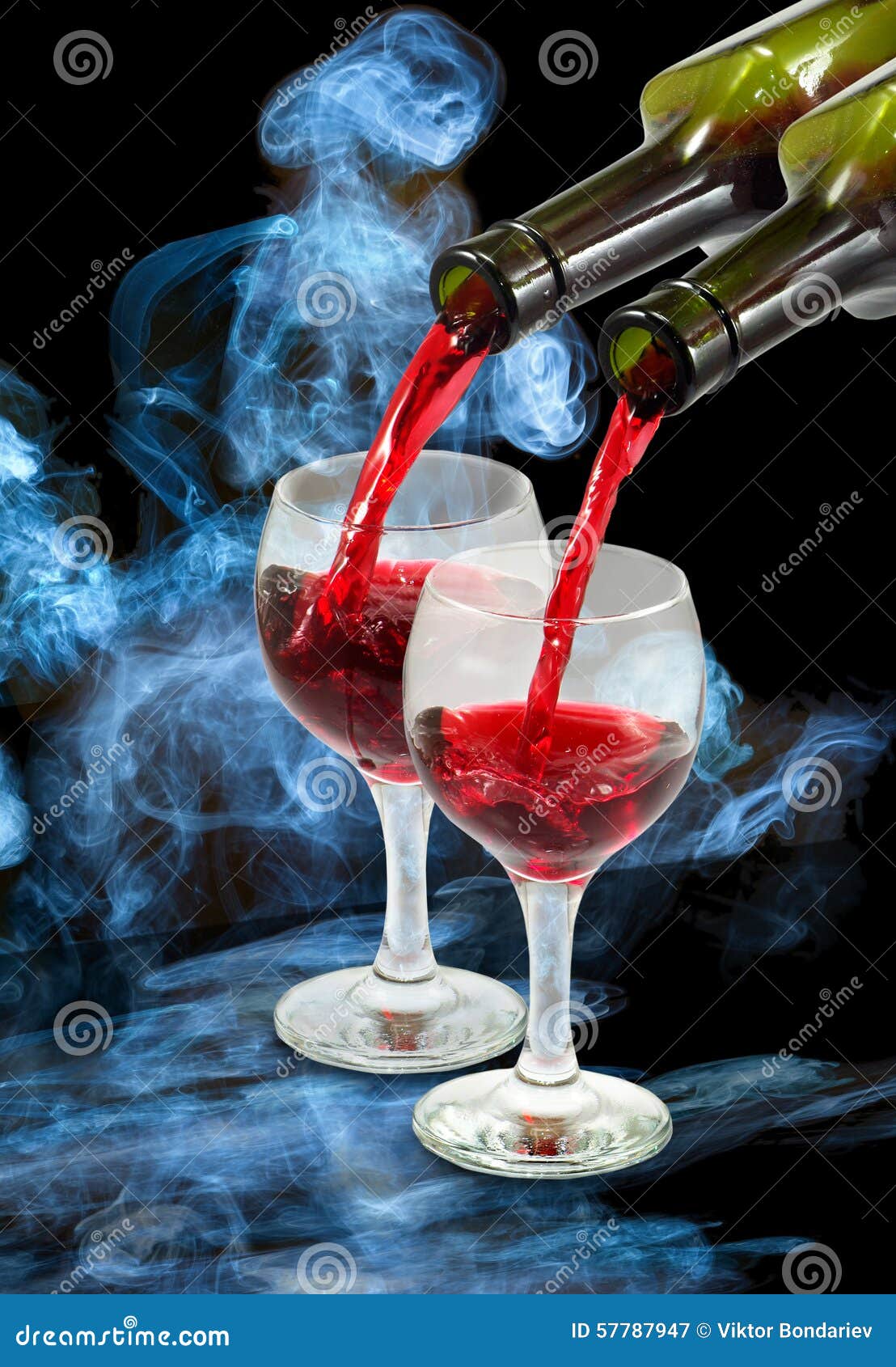 Image Of Glasses And Bottles Of Wine On Smoke Background Stock Image ...