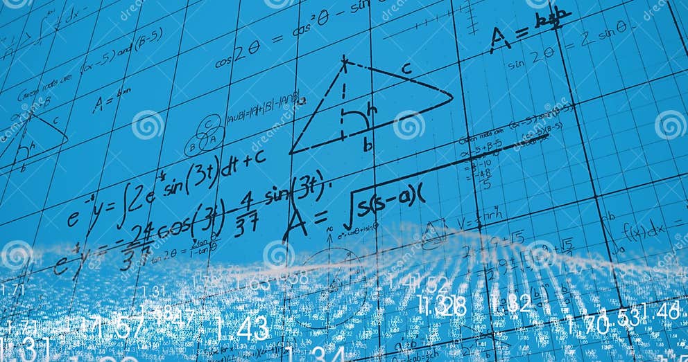 Image of Glitter, Math Formulas and Numbers on Blue Background Stock ...