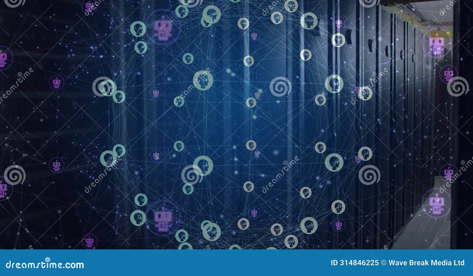 Image of Global Network of People and Chatbot Icons Rotating Over Dark ...