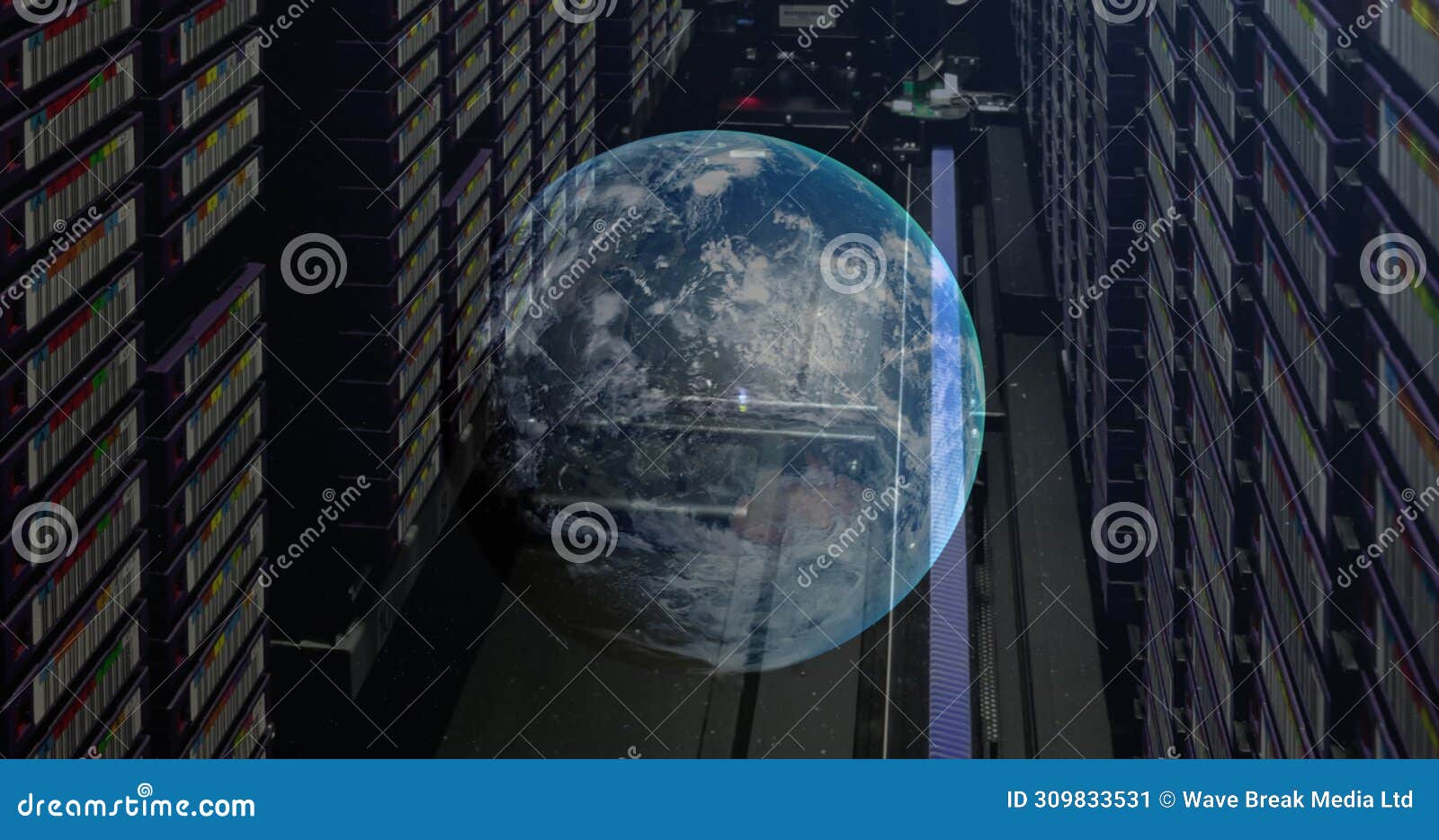 Image of a Globe Against Computer Server Room Stock Image - Image of ...