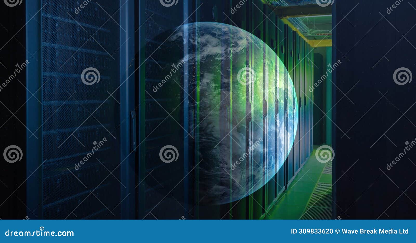 Image of a Globe Against Computer Server Room Stock Photo - Image of ...